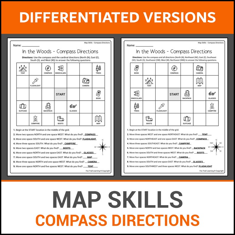 Map Skills | in the Woods | Compass Directions | Fill in the Blank ...