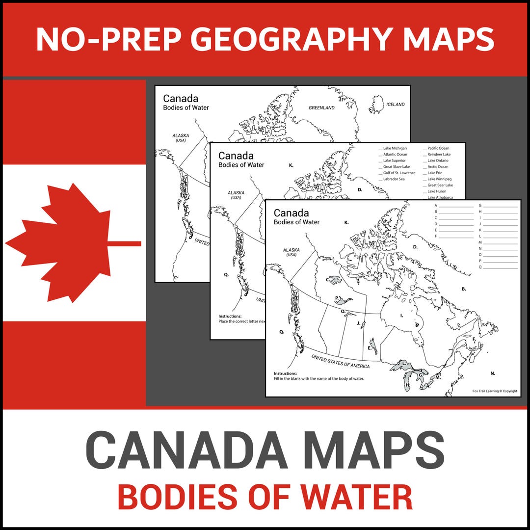 Printable Canada Maps | Learn Bodies of Water | Label and Identify ...