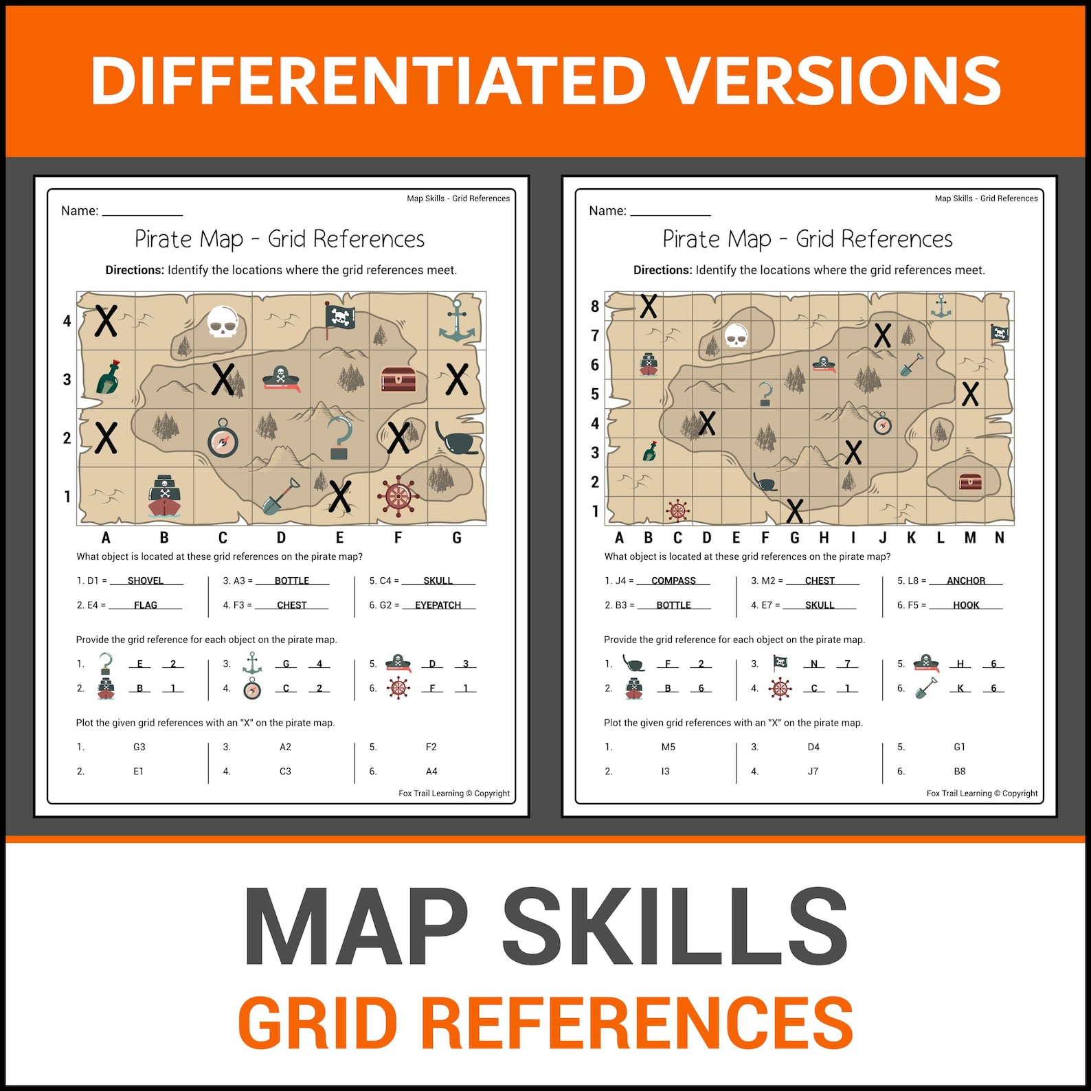 Map Skills | Pirate Treasure Map | Grid References | Locate, Identify ...