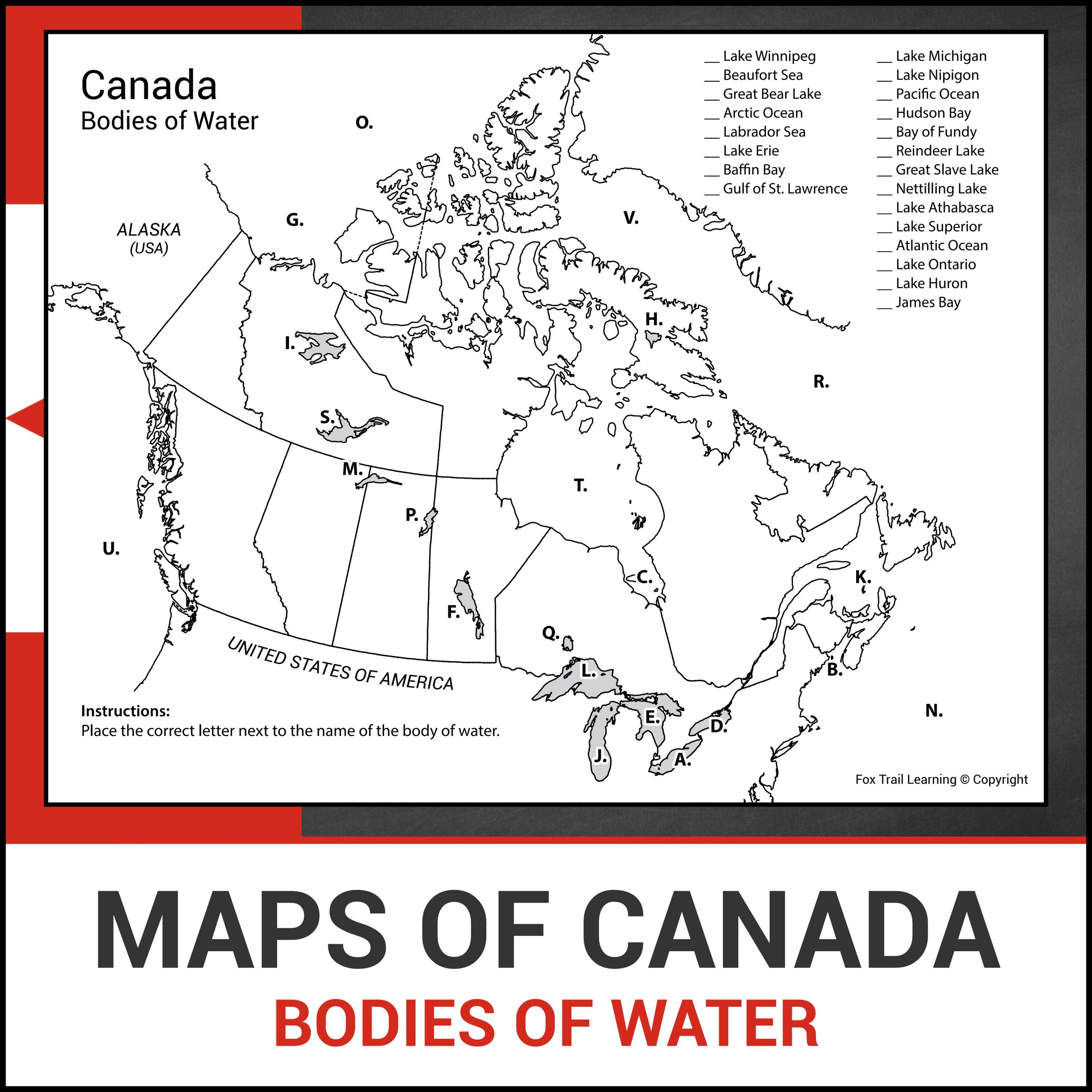 Printable Maps of Canada | Learn Bodies of Water | Label and Identify ...