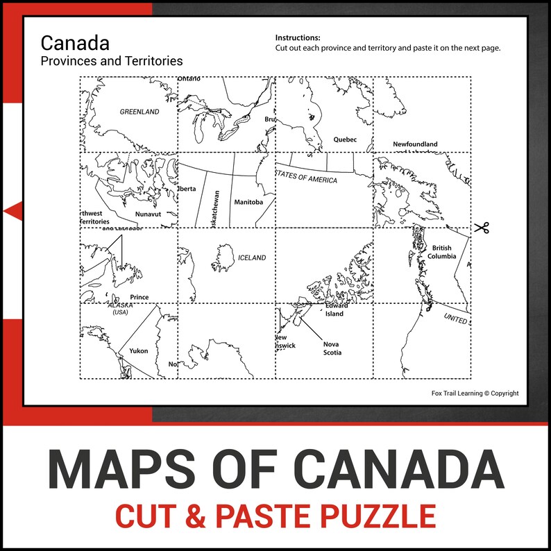 Printable Cut & Paste Puzzle Map of Canada | Learn Provinces and ...
