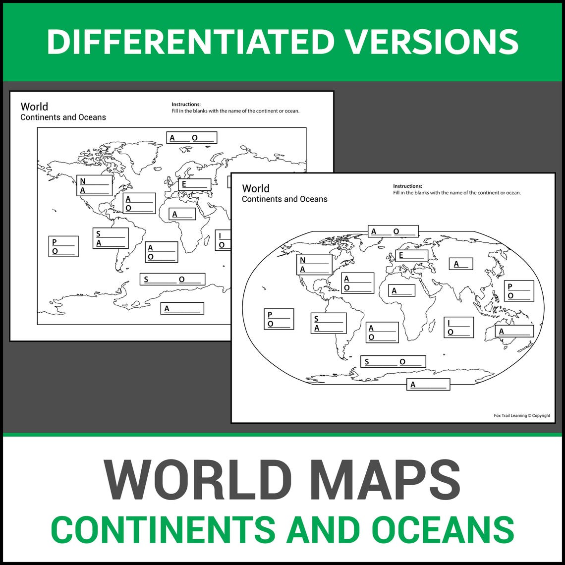 Printable World Maps | Learn Continents and Oceans | Geography Lesson ...