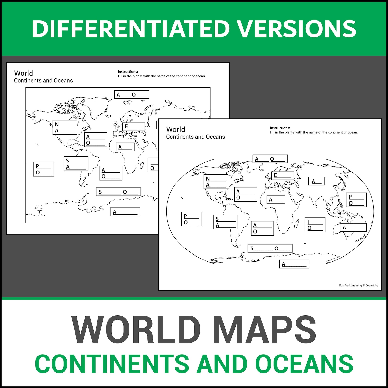 Printable World Maps | Learn Continents and Oceans | Geography Lesson ...