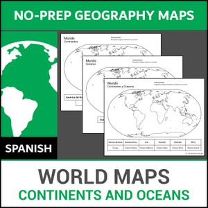 Printable SPANISH World Maps | Learn Continents and Oceans | Geography ...
