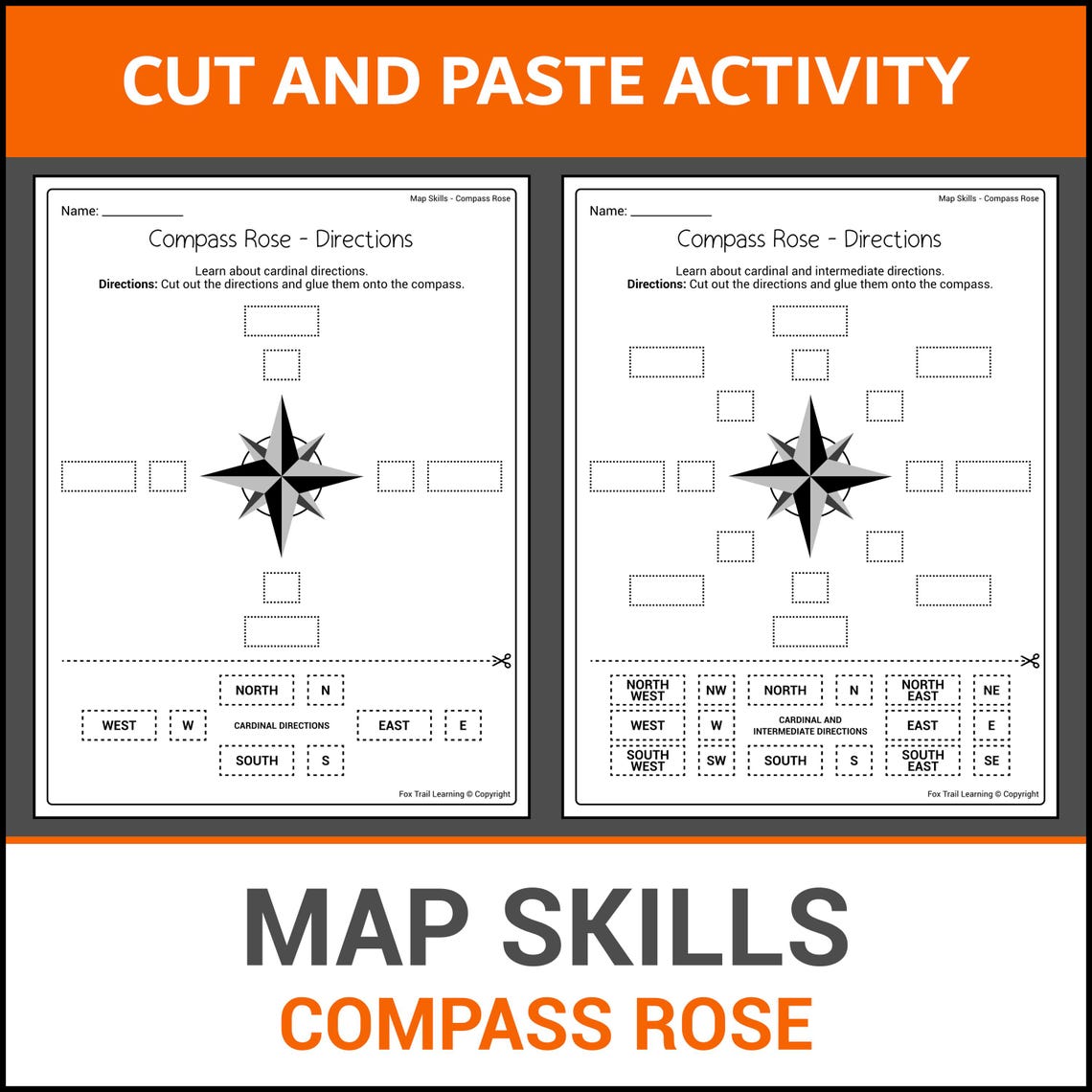 Map Skills | Compass Rose | Cardinal and Intermediate Directions | Cut ...