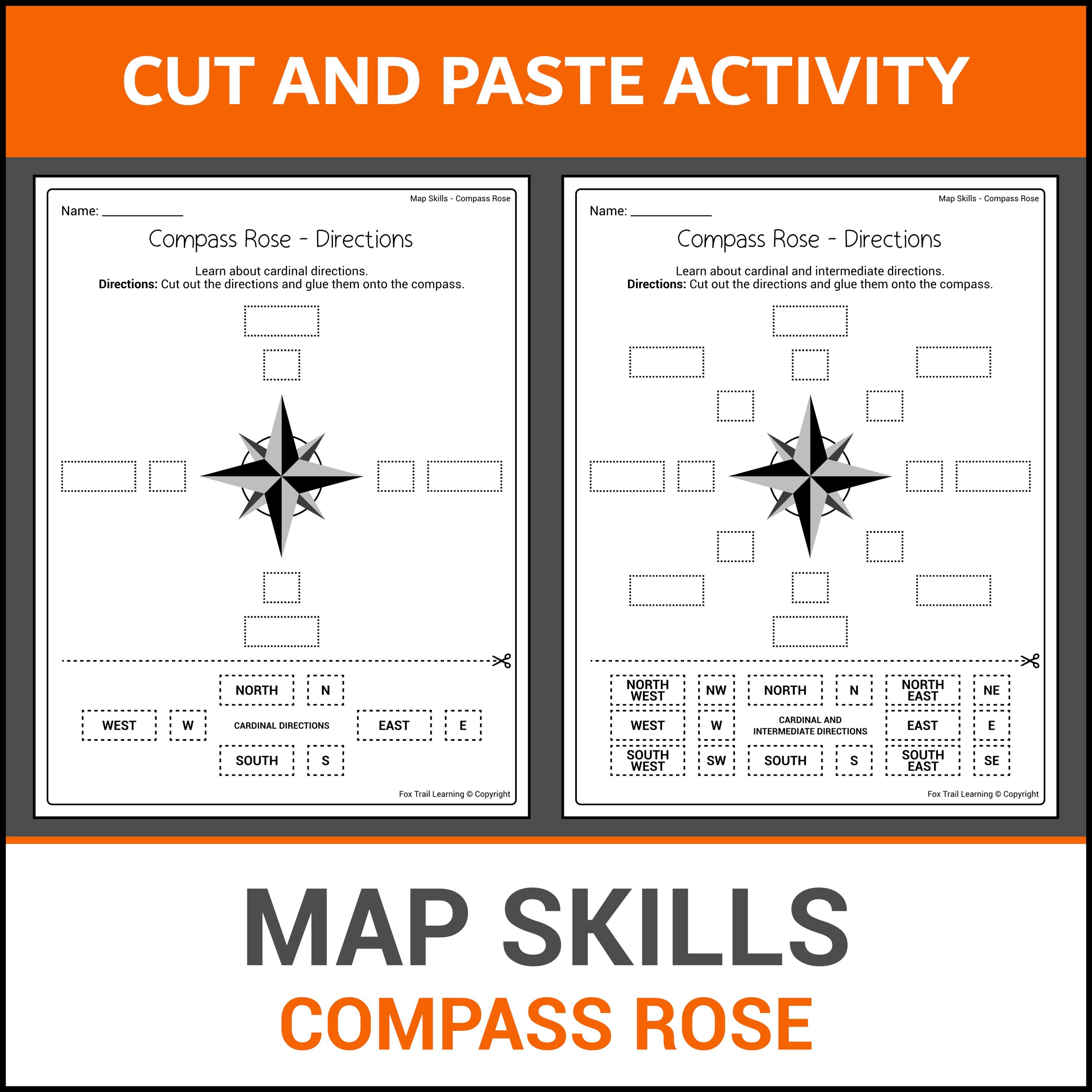 Map Skills | Compass Rose | Cardinal and Intermediate Directions | Cut ...