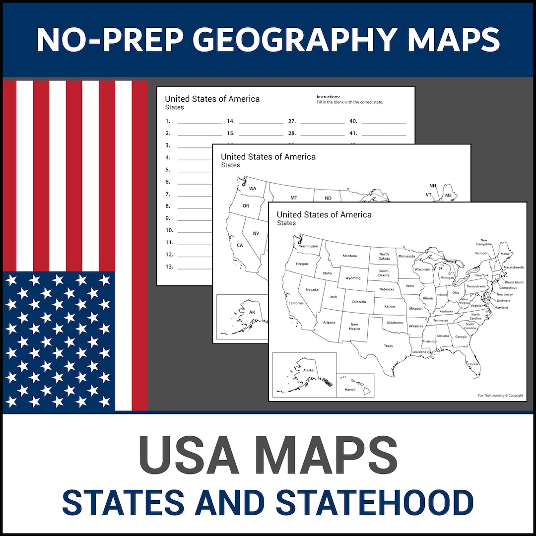 Printable USA Maps | Learn States and Statehood | Label and Identify ...