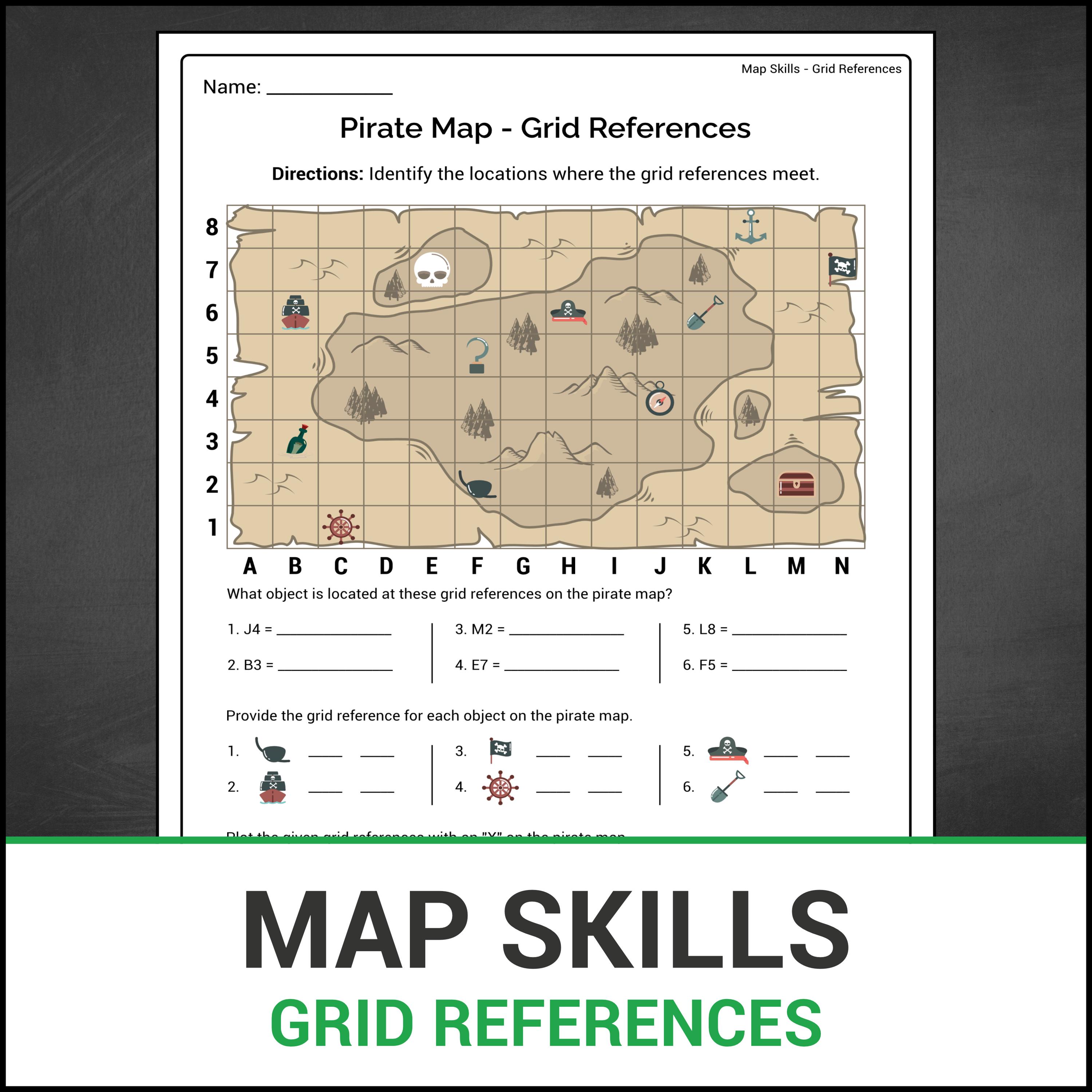 Map Skills | Pirate Treasure Map | Grid References | Locate, Identify ...