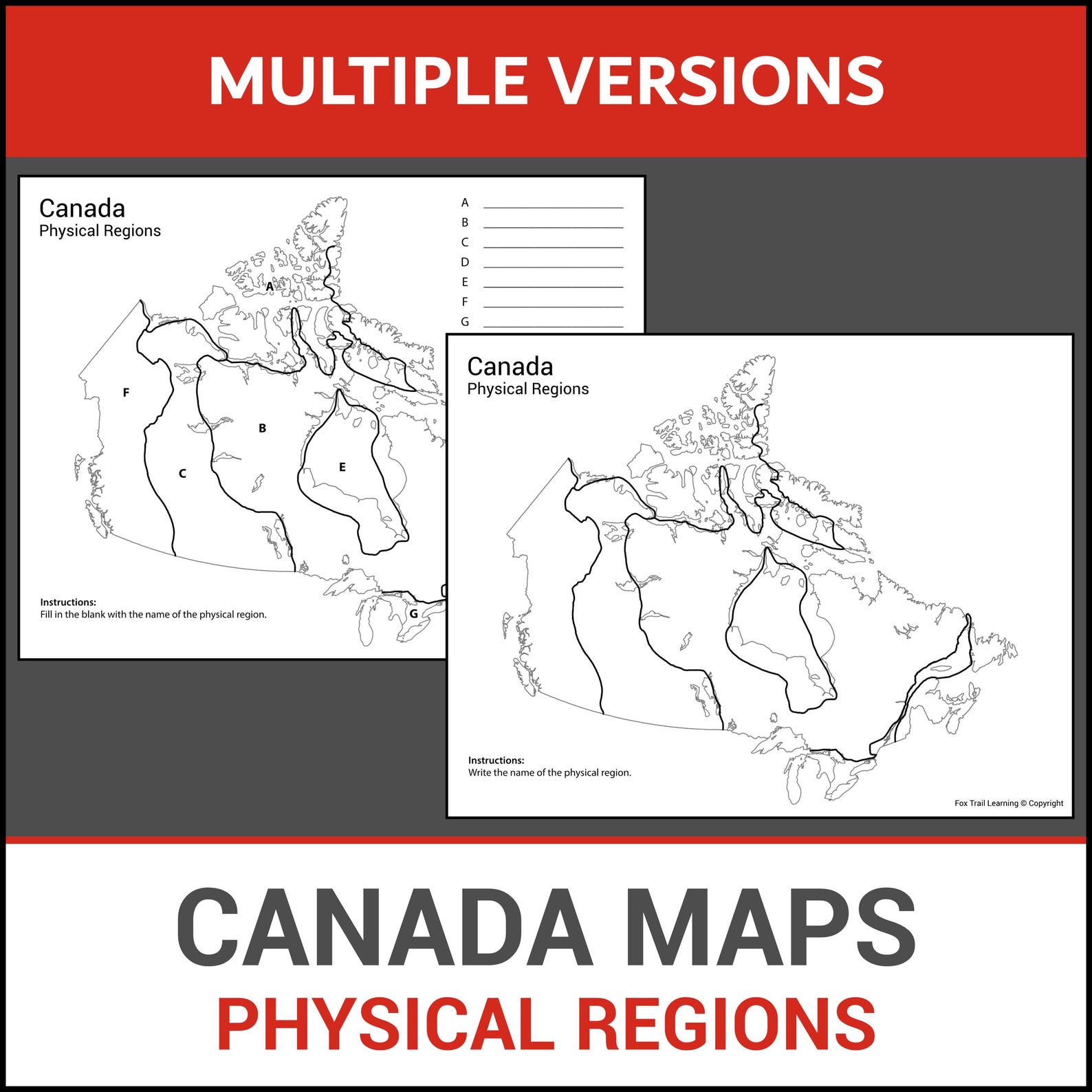 Printable Canada Maps | Learn Physical Regions | Label and Identify ...