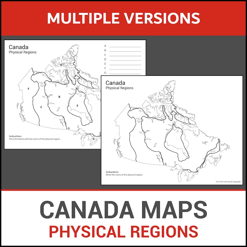 Printable Canada Maps | Learn Physical Regions | Label and Identify ...