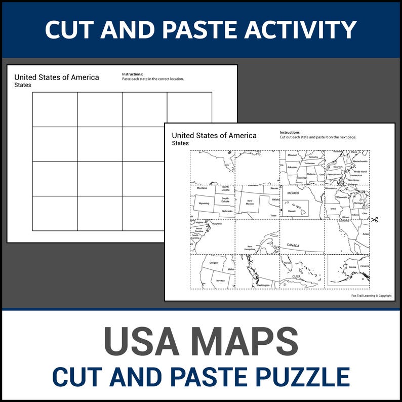 Printable Cut & Paste Puzzle USA Maps | Learn States and Capitals ...