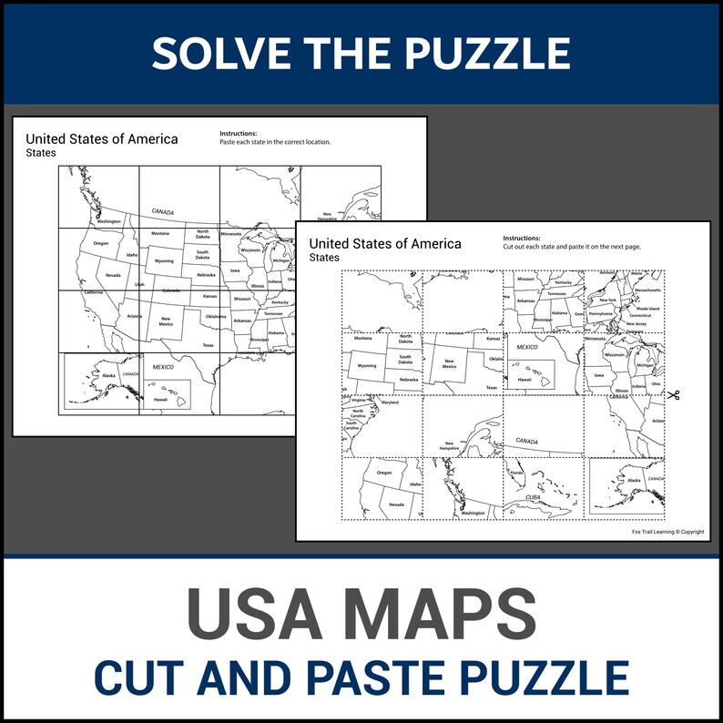 Printable Cut & Paste Puzzle USA Maps | Learn States and Capitals ...