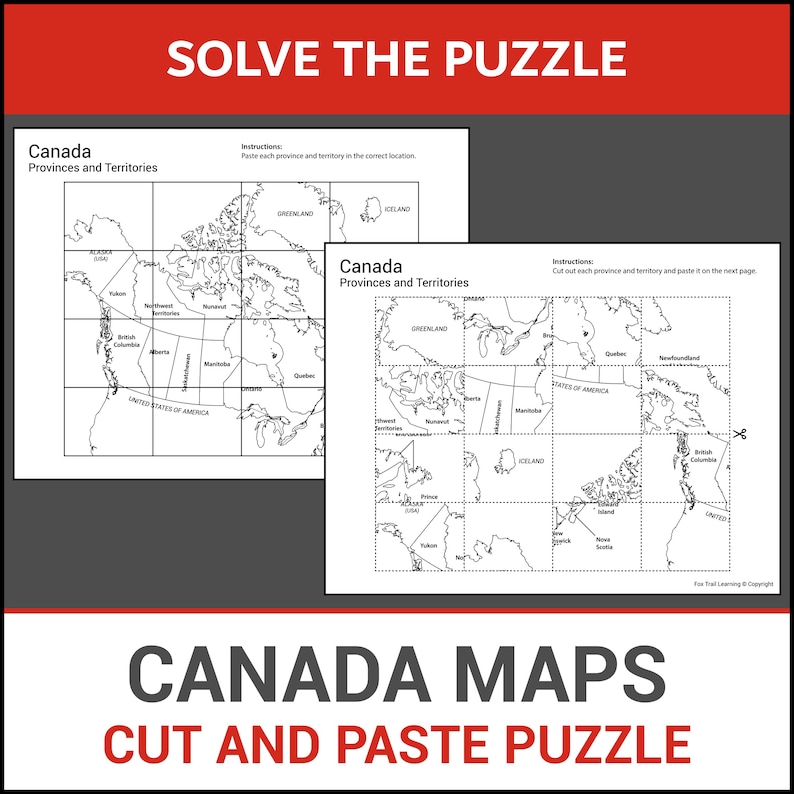 Printable Cut & Paste Puzzle Canada Maps | Learn Provinces and ...