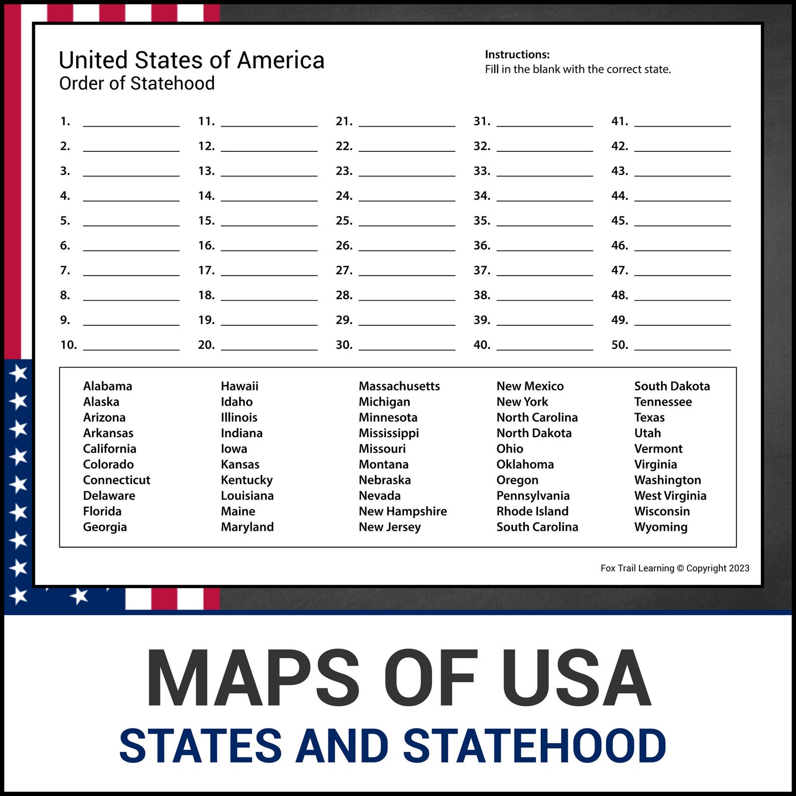 Printable Maps of the USA | Learn States and Statehood | Label and ...