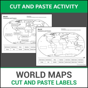 Printable Cut & Paste Labels World Maps | Learn Continents and Oceans ...