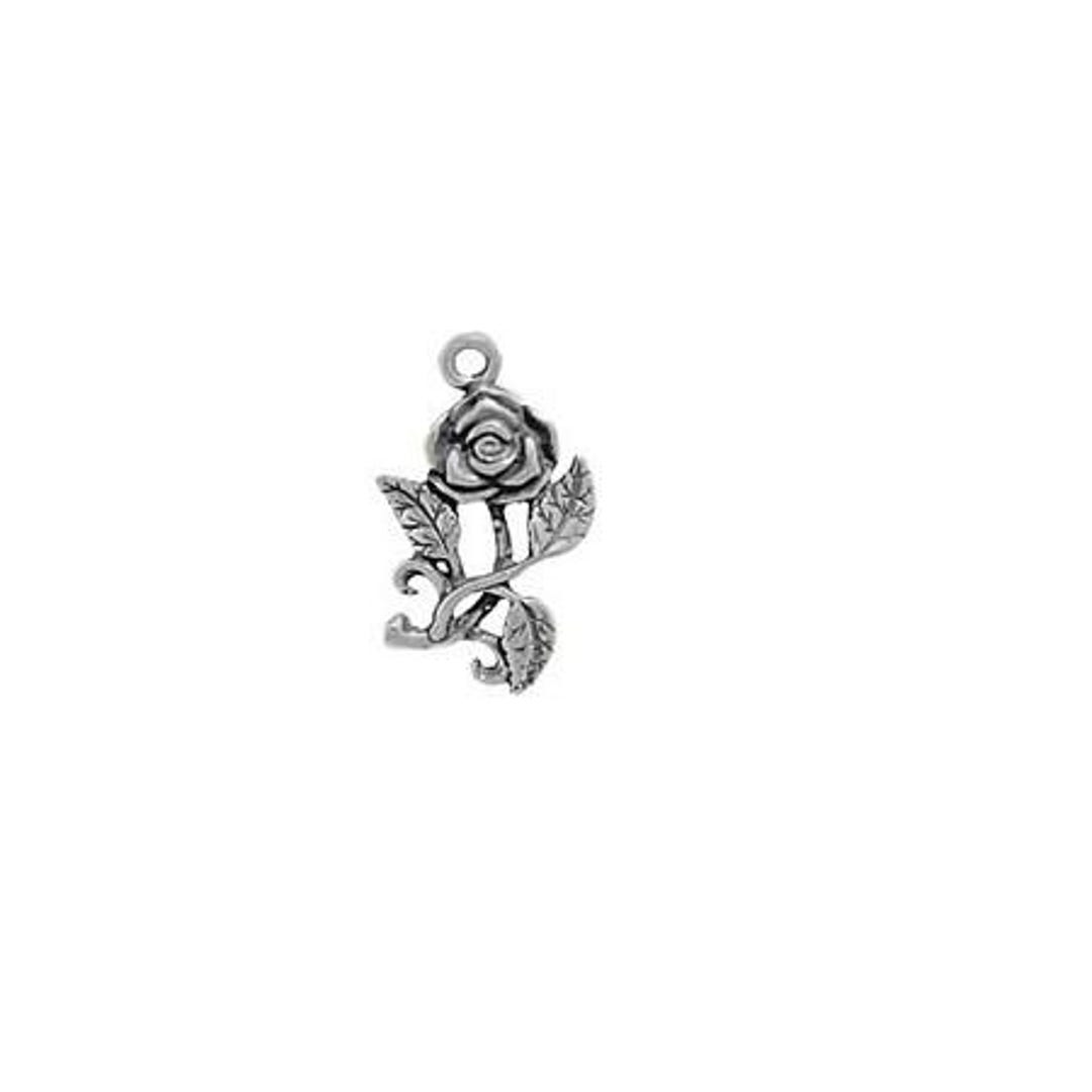Rose Charm Sterling Silver, Long Stem Rose Charm, Rose Jewelry, Flower ...