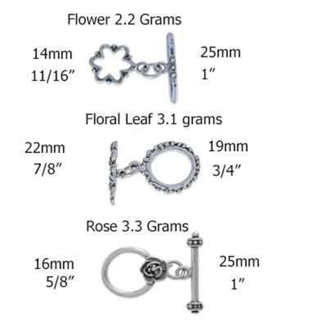 Sterling Silver Toggle Clasp | Necklace or Bracelet Clasps | Choice of ...