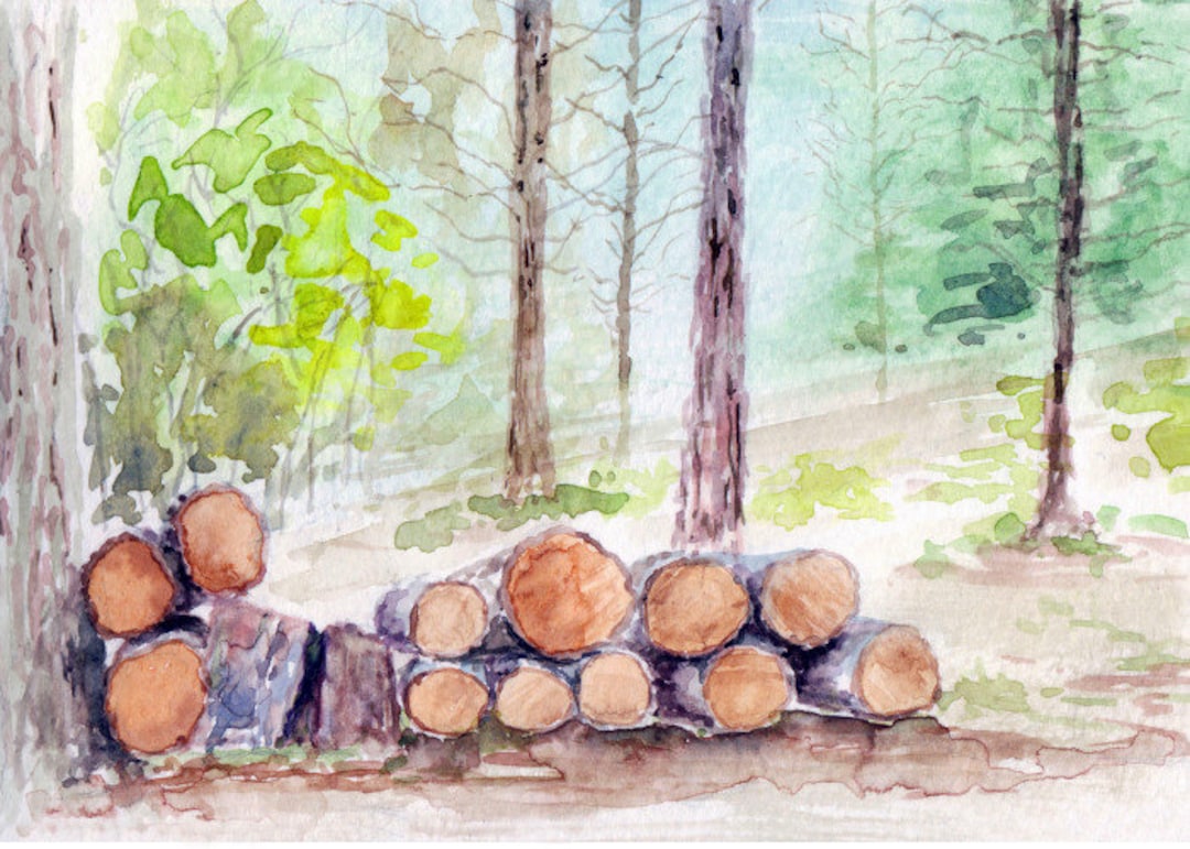 Wood Logs Watercolor Painting Print From Original Watercolor Painting ...