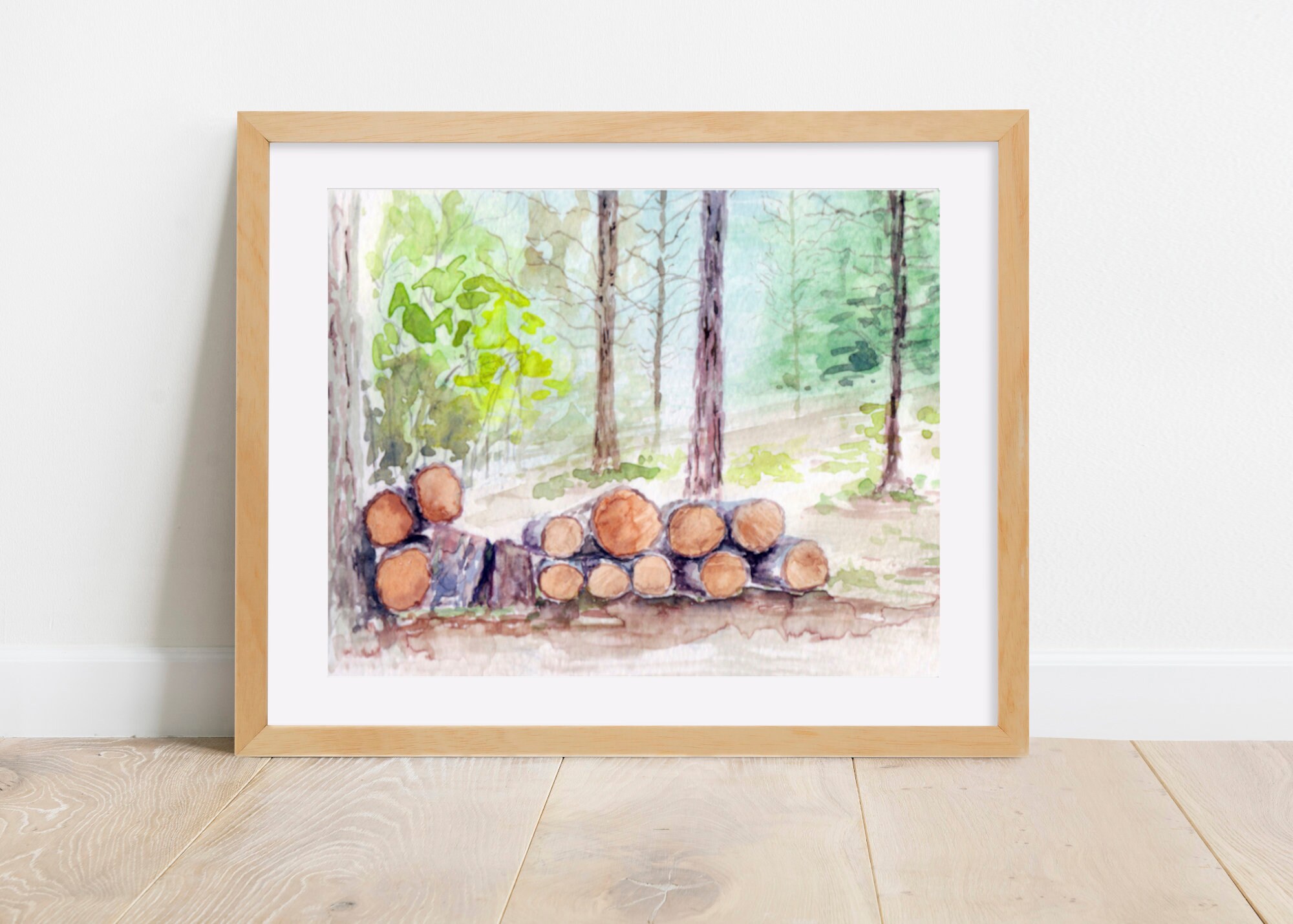 Wood Logs Watercolor Painting Print, Sequoia National Forest Art - Etsy