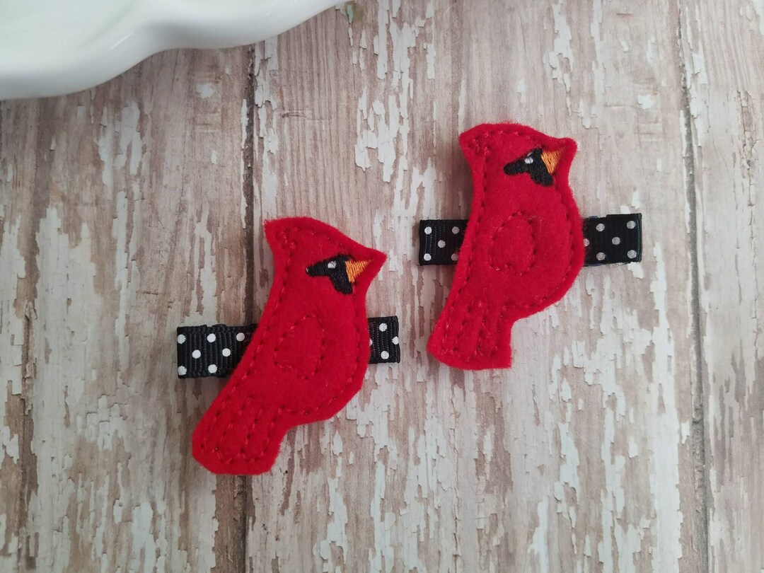 Cardinal Hair Clip, Cardinal Hairbow, Bird Hair Clips, Felt Hair Clips, Cardinal Clips, Hair ...