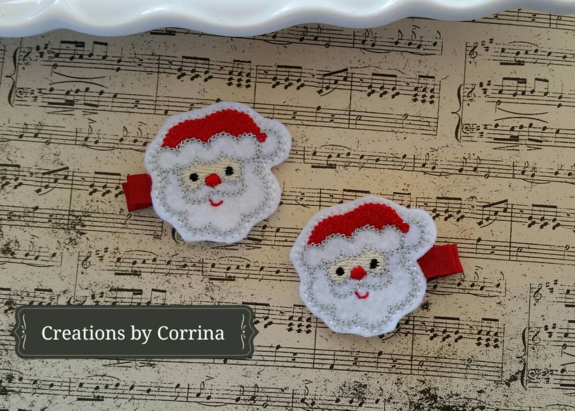 Santa Hair Clips, Santa Hair Bow, Felt Hair Clips, Santa Hair Clippies ...