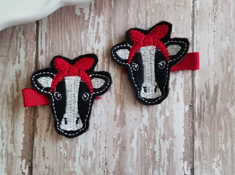Cow Hair Clips, Cow Hair Clip, Cow Hairbow, Felt Hair Clips, Farm ...