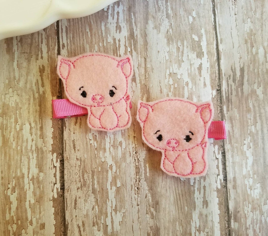 Pig Hair Bow, Pig Hair Clip, Pig Hair Clippies, Felt Hair Clip, Felt ...