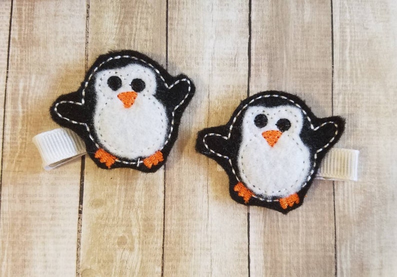 Penguin Hair Clips, Penguin Hair Bow, Winter Penguin, Felt Hair Clips ...