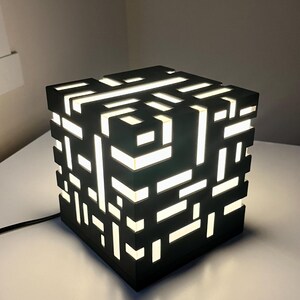 3D Printed Modern Black Geometric Table Lamp - Minimalist Cube Light ...