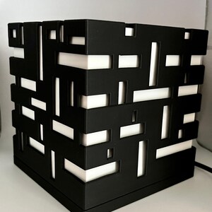 3D Printed Modern Black Geometric Table Lamp - Minimalist Cube Light ...