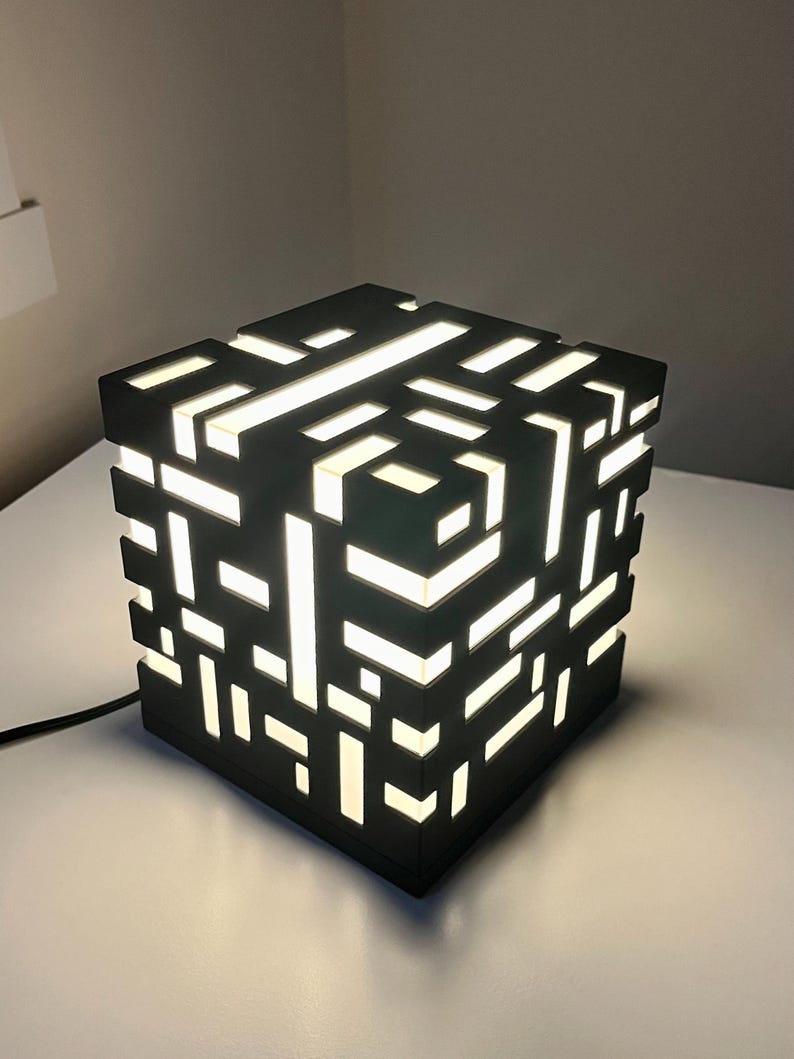 3D Printed Modern Black Geometric Table Lamp - Minimalist Cube Light ...