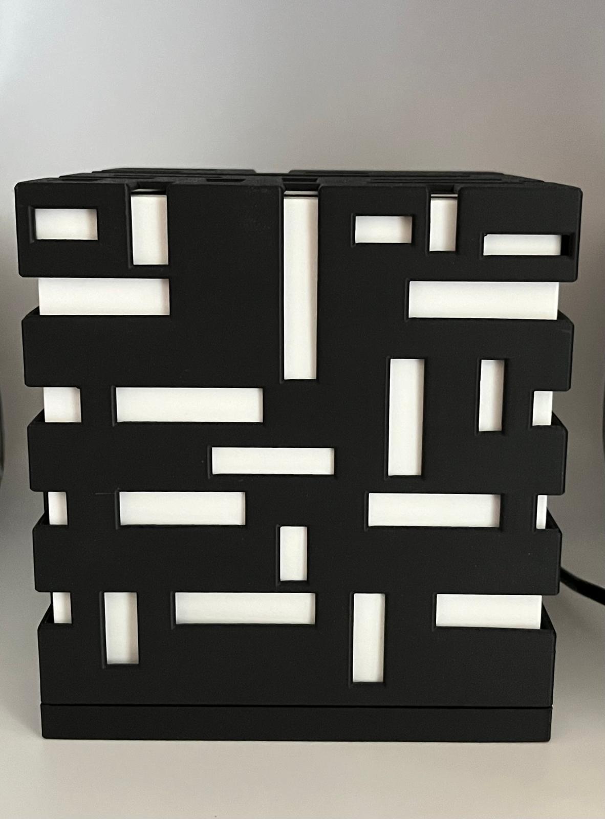 3D Printed Modern Black Geometric Table Lamp Minimalist Cube Light for Home, Office, and Bedroom ...