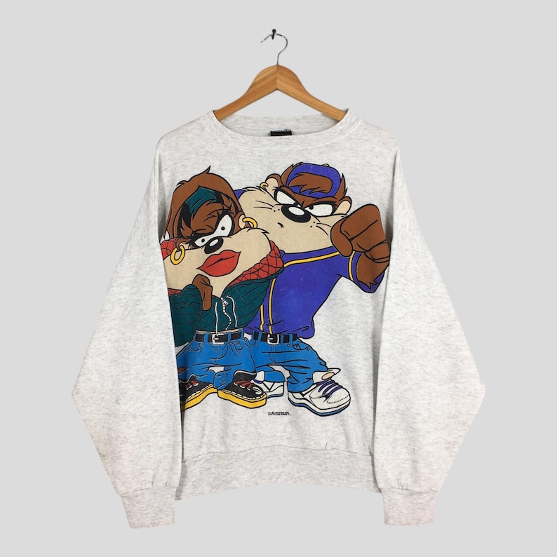 Vintage Taz-mania Looney Tunes Couple Gray Sweatshirt Large Warner Bros ...