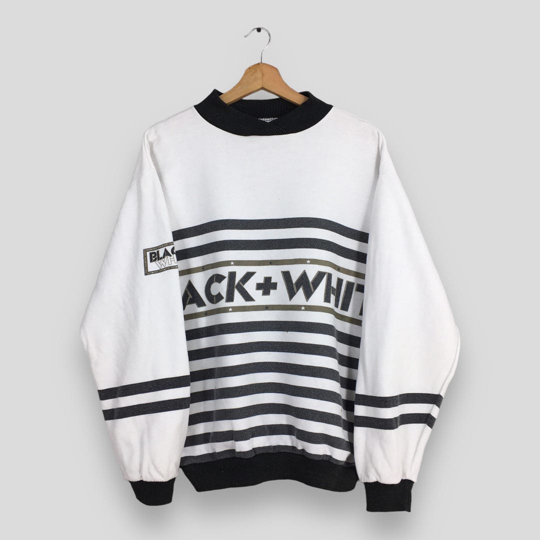 Vintage 90s Black + White Stripes Sweatshirt Medium Black and White ...