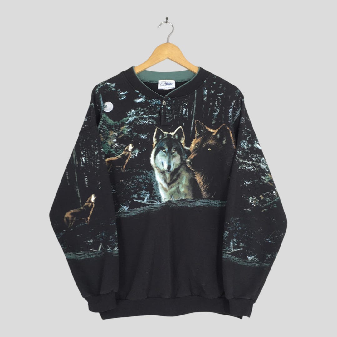 Vintage Artisan the Wolf Wildlife Sweatshirt Large Wolf Overprinted OVP ...