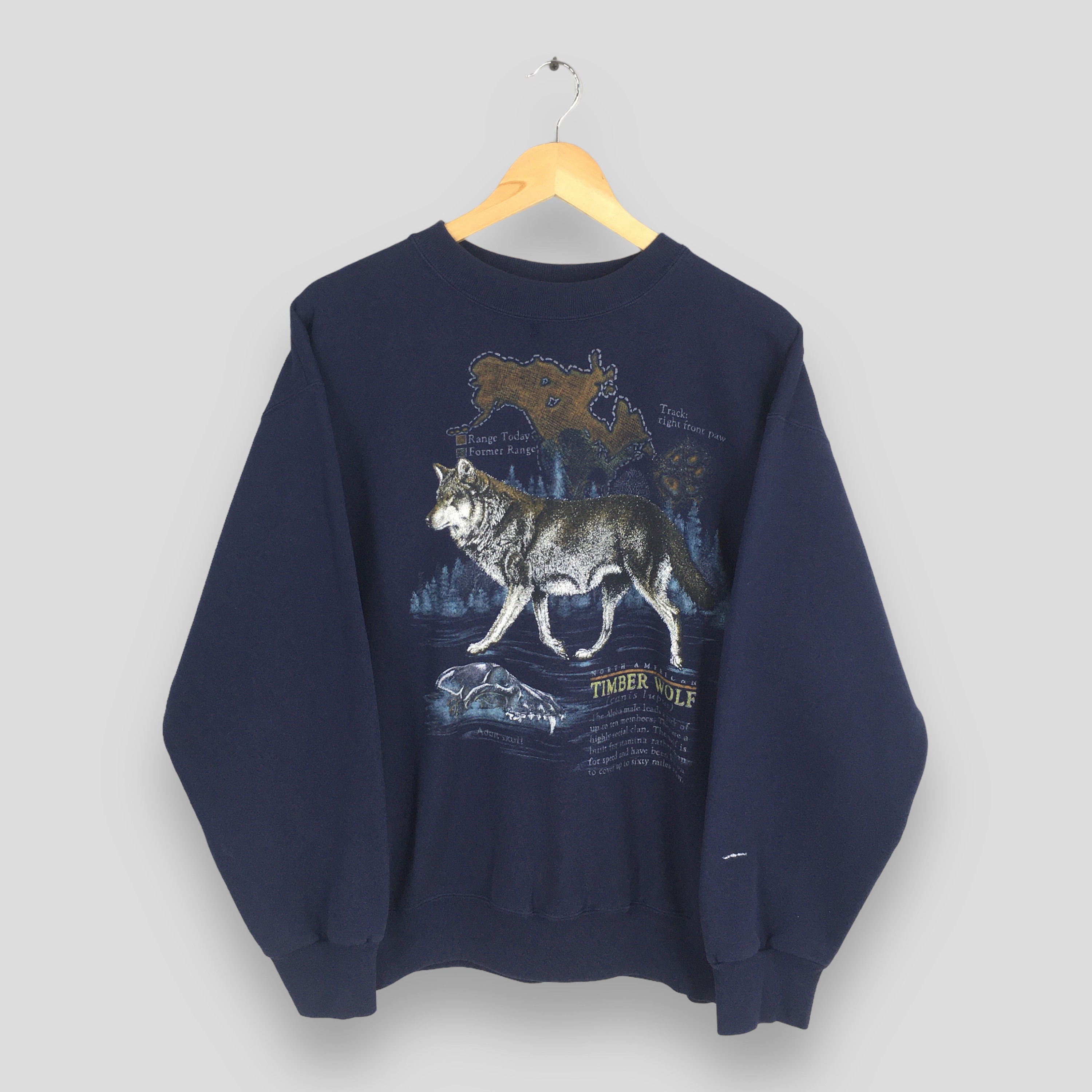 Vintage 90s North American Timber Wolf Sweatshirt Large Wildlife Wolves ...