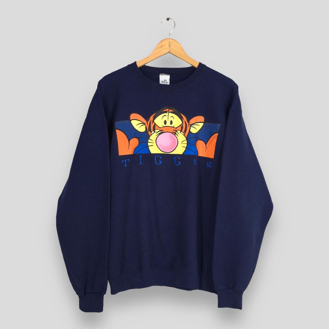 Vintage 90s Tigger Disney Blue Sweatshirt Medium Tigger Joyful Graphic ...