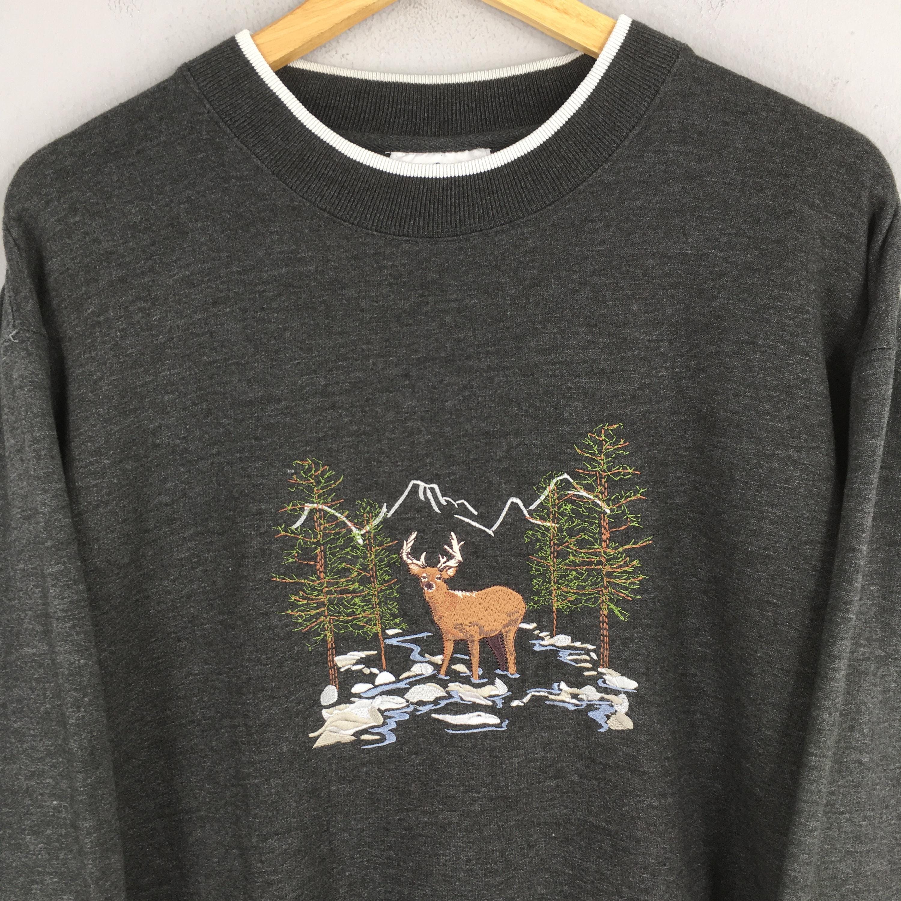 Vintage Whitetail Deer Animal Black Sweatshirt Medium Outfitters ...