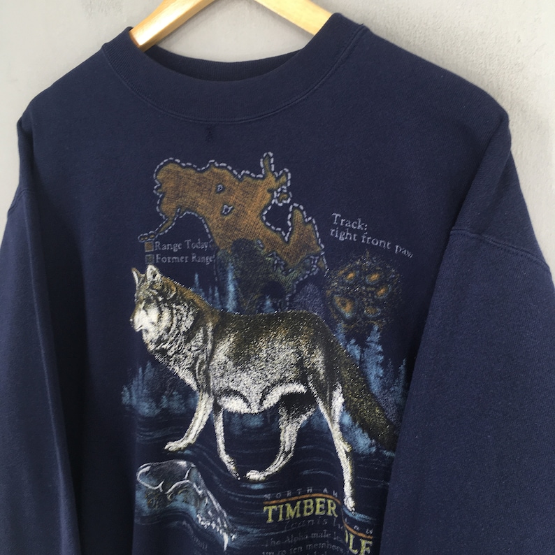 Vintage 90s North American Timber Wolf Sweatshirt Large Wildlife Wolves ...