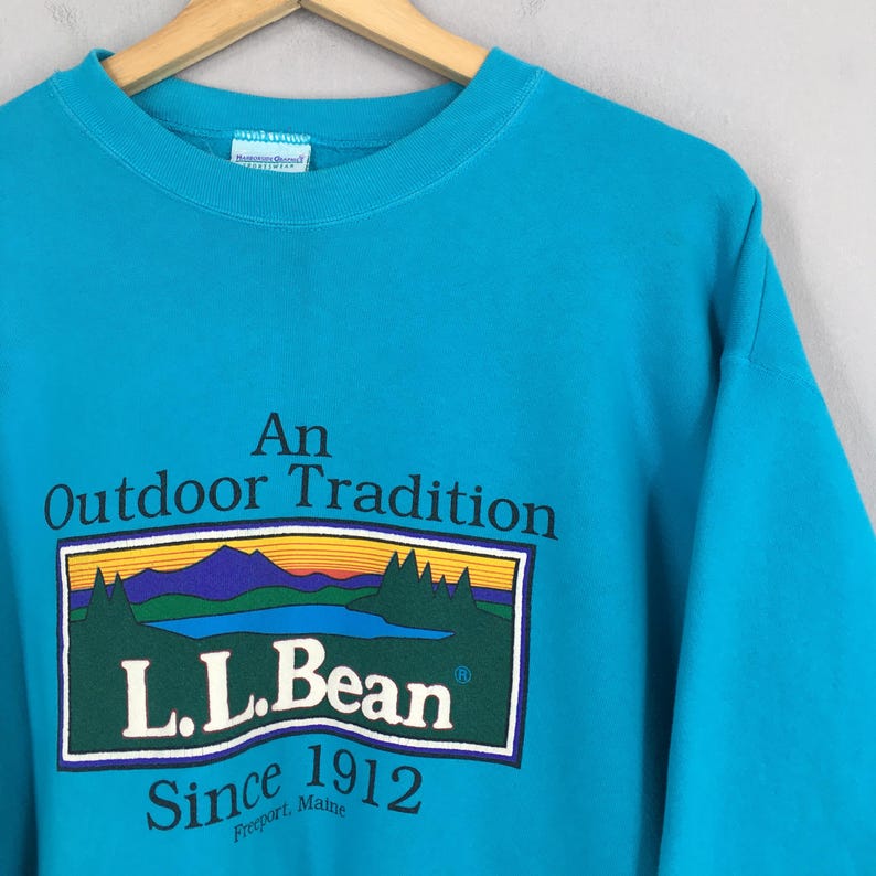 Vintage LL Bean Blue Sweatshirt Medium Ll Bean Spell Out Printed an Outdoor Tradition Crewneck ...