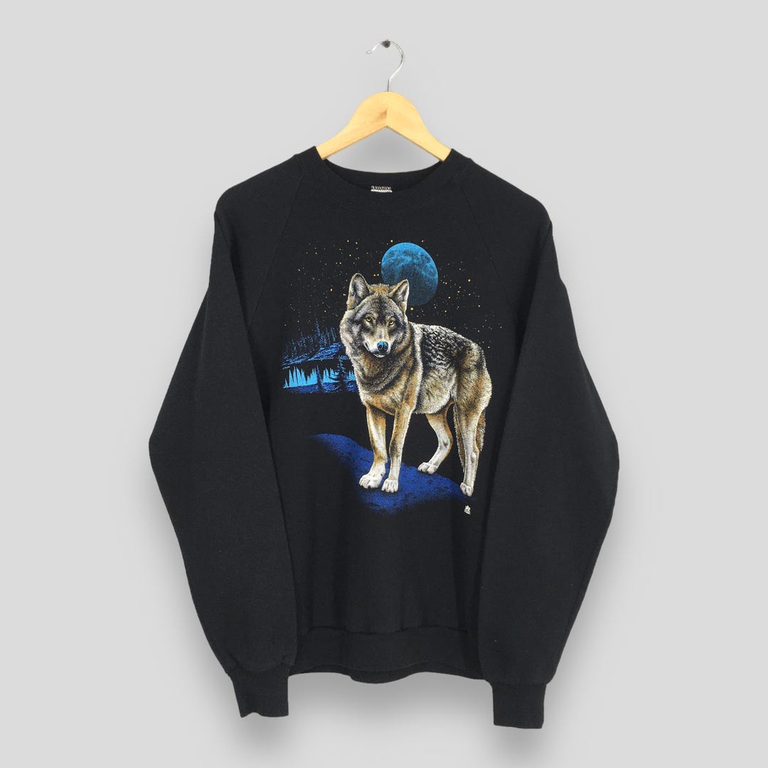Vintage 90s the Wolf Wildlife Graphics Sweatshirt Large Wolf Printed ...