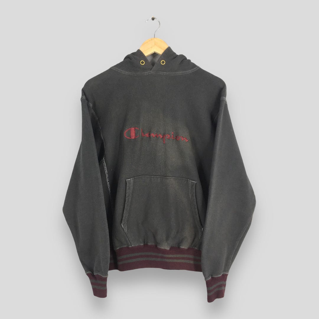 Vintage Champion Reverse Weave Black Hoodie Sweatshirt Large Classic ...