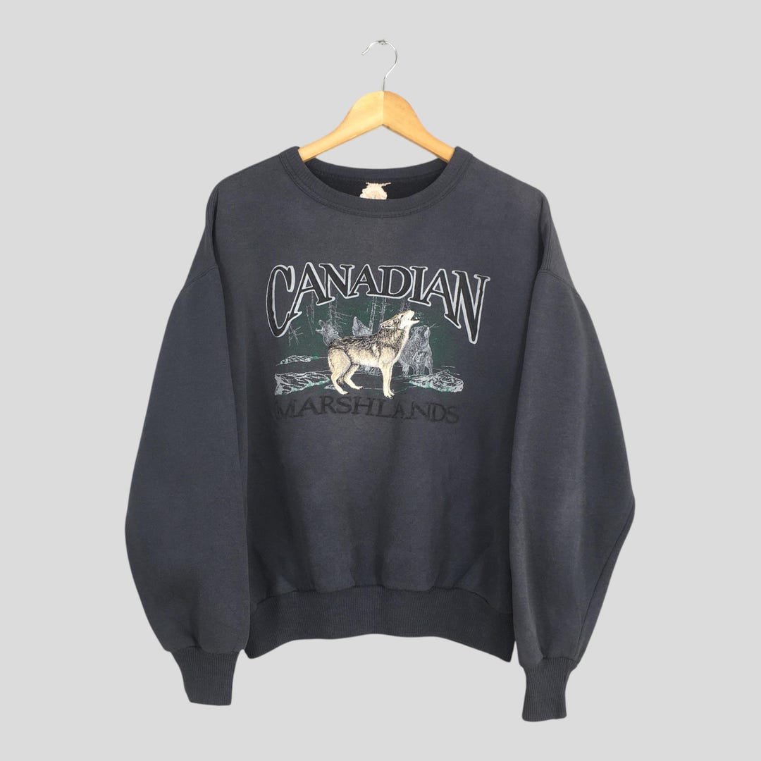 Vintage 90s Canadian Marshland Wolf Sweatshirt Xlarge Wolf Wildlife ...