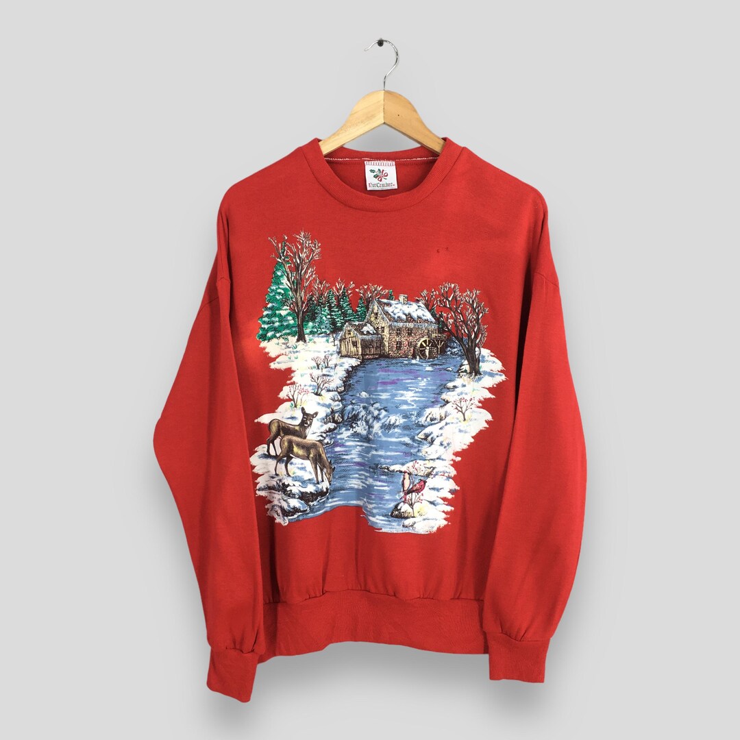 Vintage 90s Nut Cracker Nature Sweatshirt Large Deer Animal Snow ...