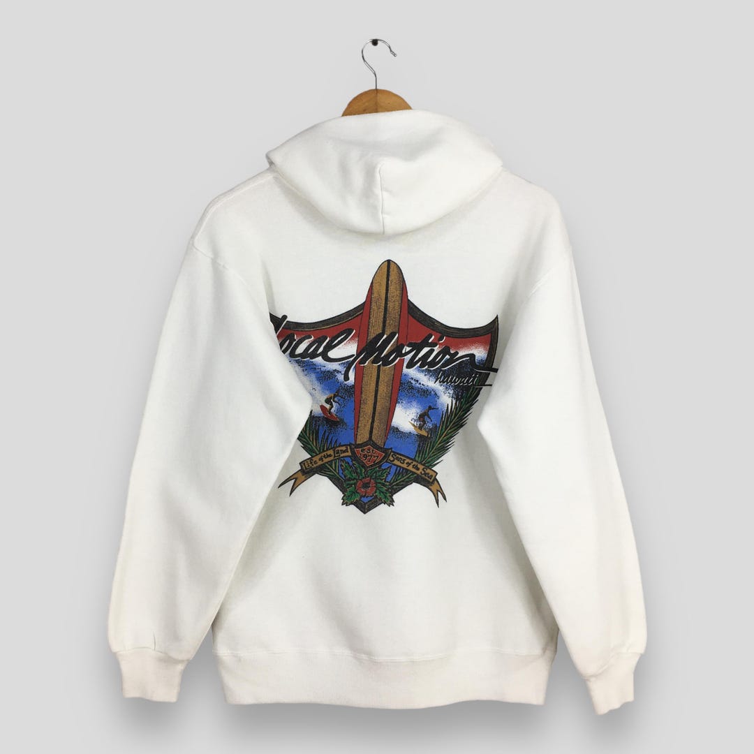 Vintage 80's Local Motion Surfing White Hoodie Sweatshirt Medium Local ...