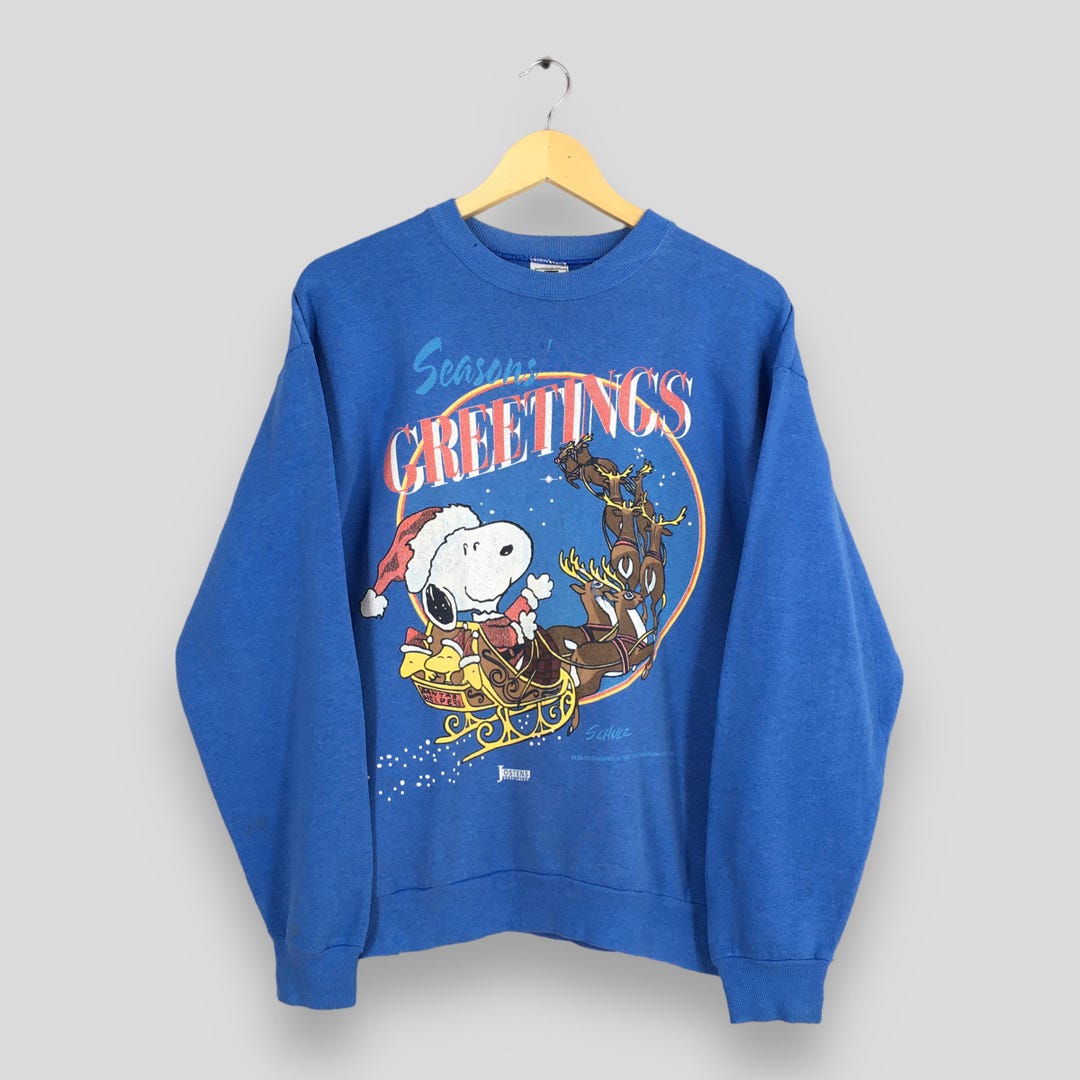 Vintage Peanuts Snoopy Christmas Blue Sweatshirt Medium 1990's Peanuts ...