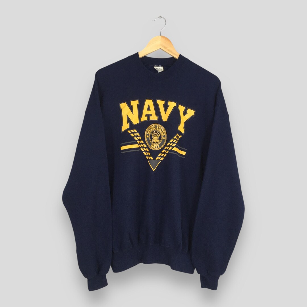 Vintage United States Navy Blue Sweatshirt Large Usn Navy Printed Logo ...