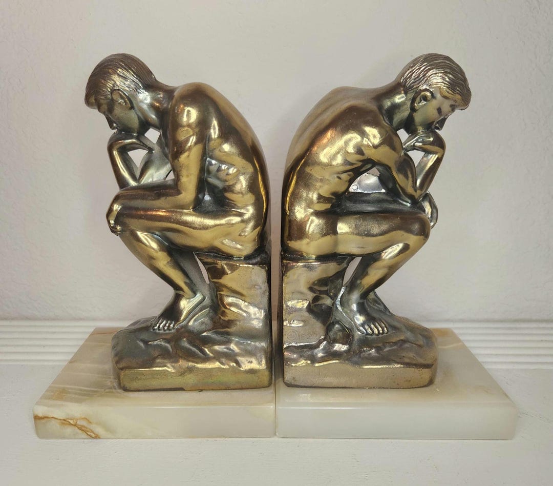 Vintage Brass the Thinker Bookends Alabaster Base Felt Bottom 1928 ...