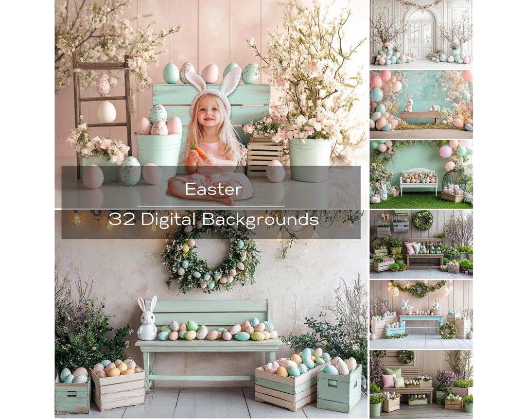 Easter Backdrop. Indoor Easter Digital Studio Background With Easter ...
