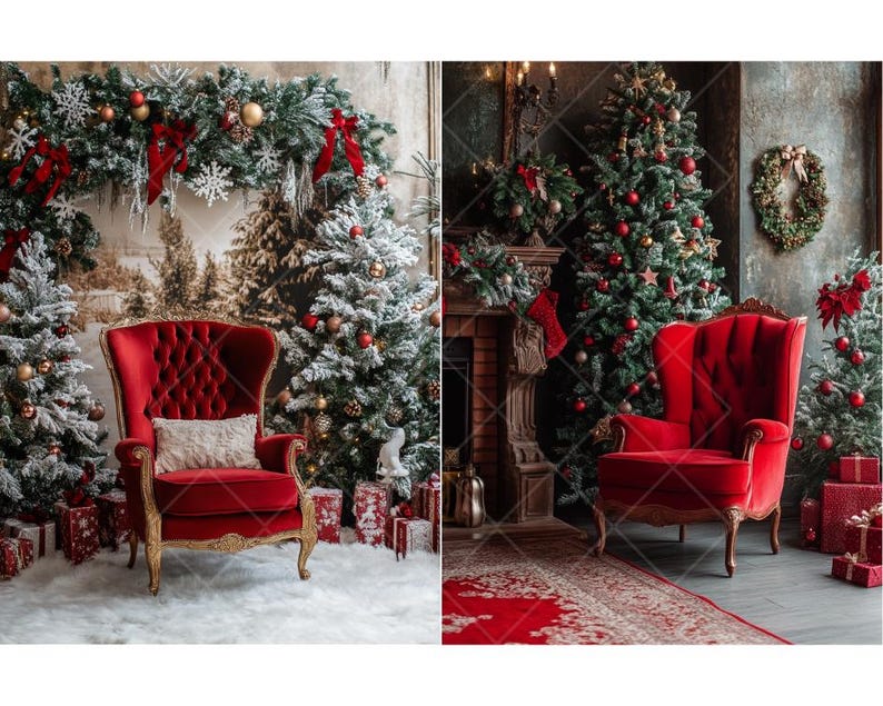 Big Red Christmas Chair Digital Backdrop. Photo Background of Santa ...